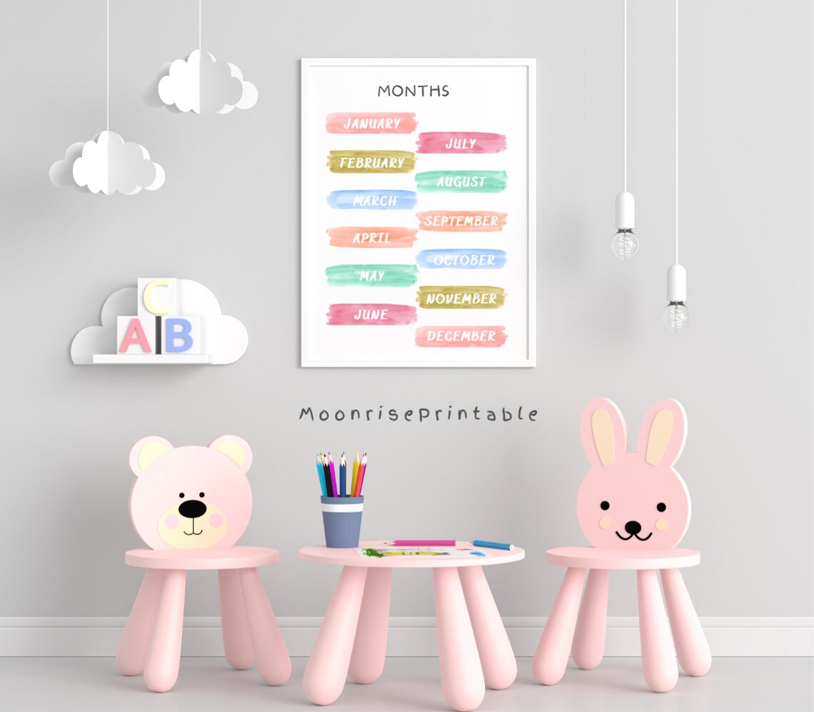 Rainbow Months of the Year Poster, Kids Wall Decor, Educational Print ...