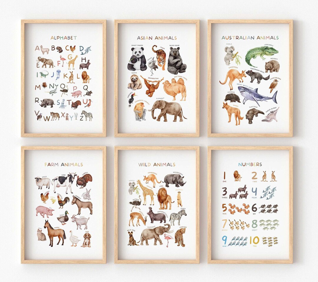 Set of 6 Educational Posters, Alphabet Poster, Farm Animals Poster ...