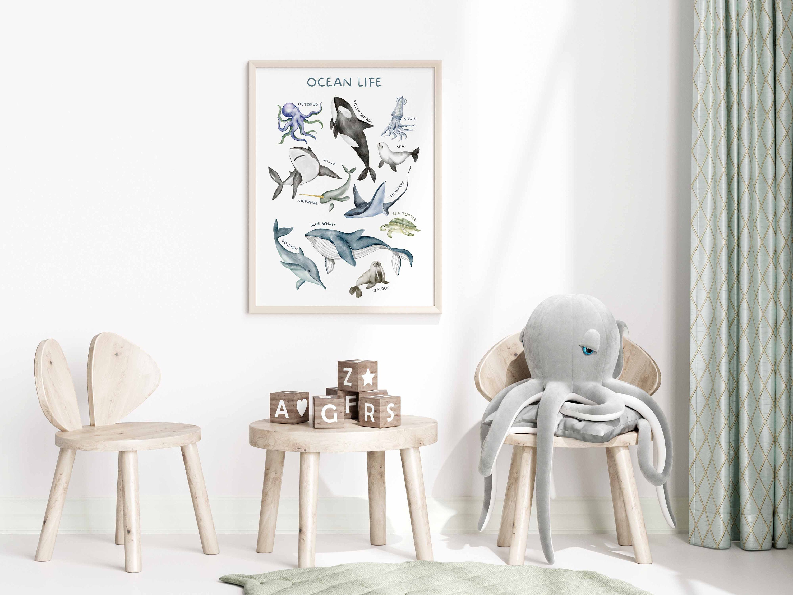 Ocean Animals Poster, Kids Wall Decor, Educational Print, Playroom ...