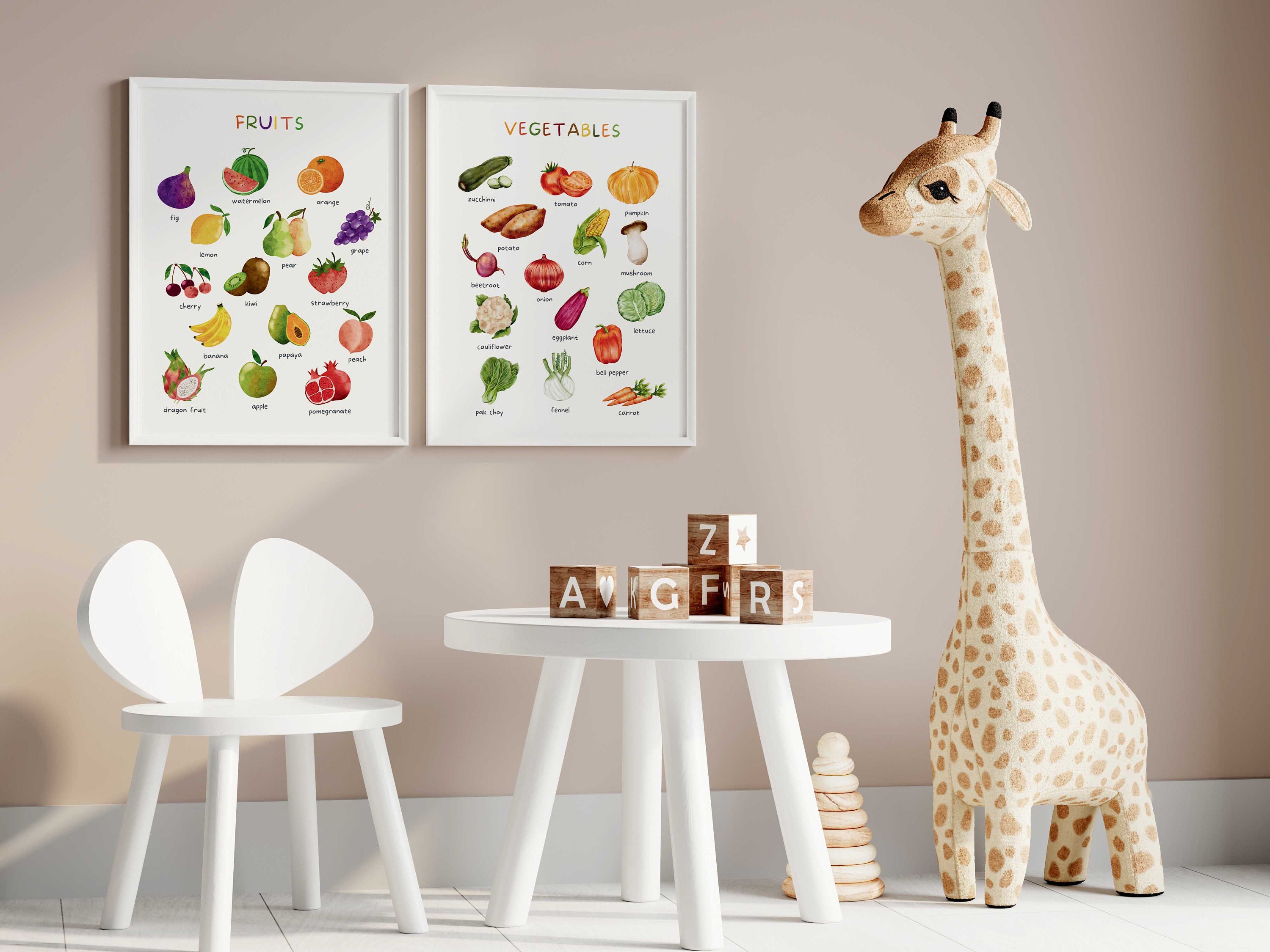 Set of 6 Educational Posters, Fruits Vegetables Posters, Animals ...