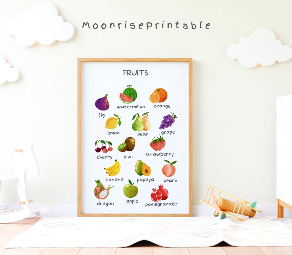 Fruits Educational Print, Classroom Decor, Watercolour Fruits, Kids ...
