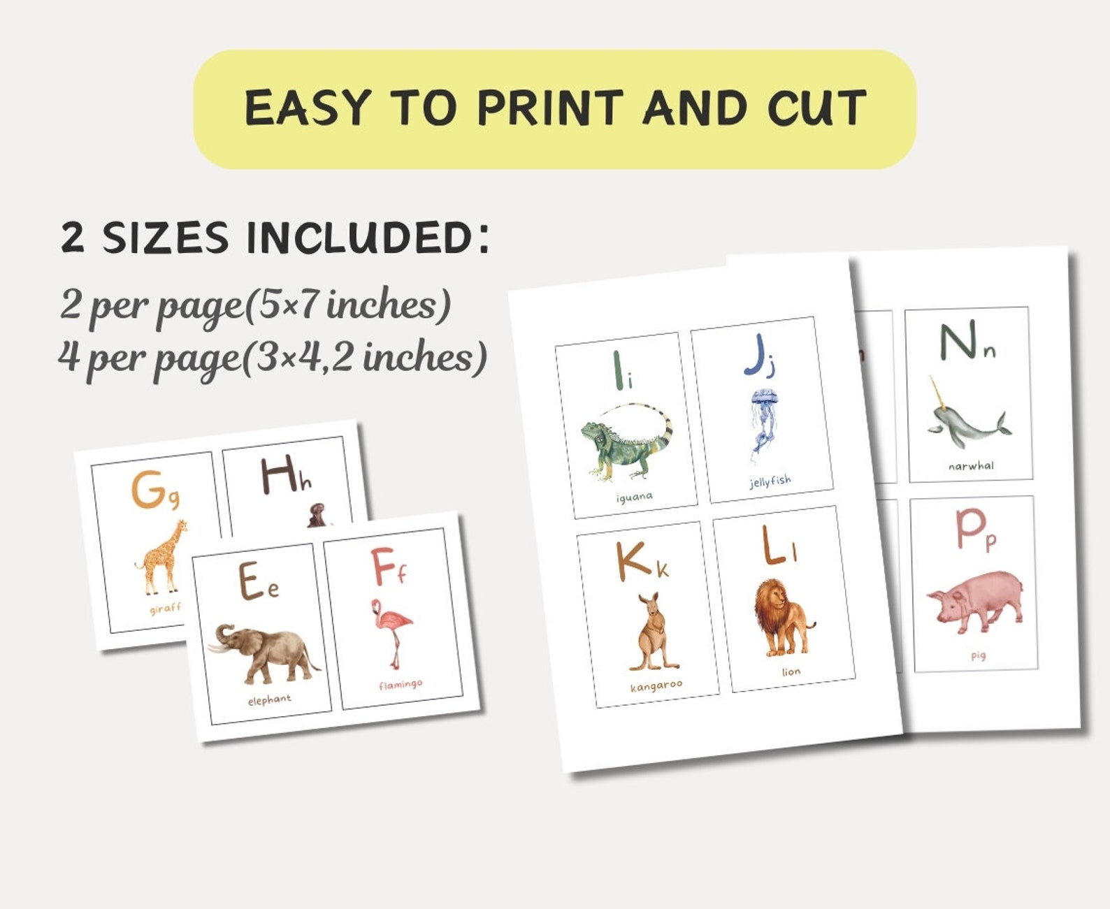 Printable Animal Alphabet Flash Cards, Classroom Decor, 26 Montessori ...