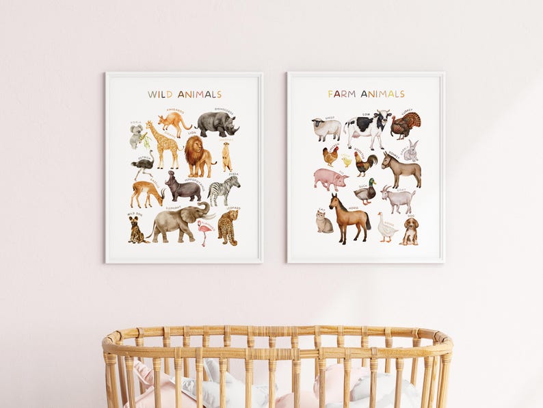Set of 9 Educational Posters, Farm Animals Poster, Nursery Classroom ...
