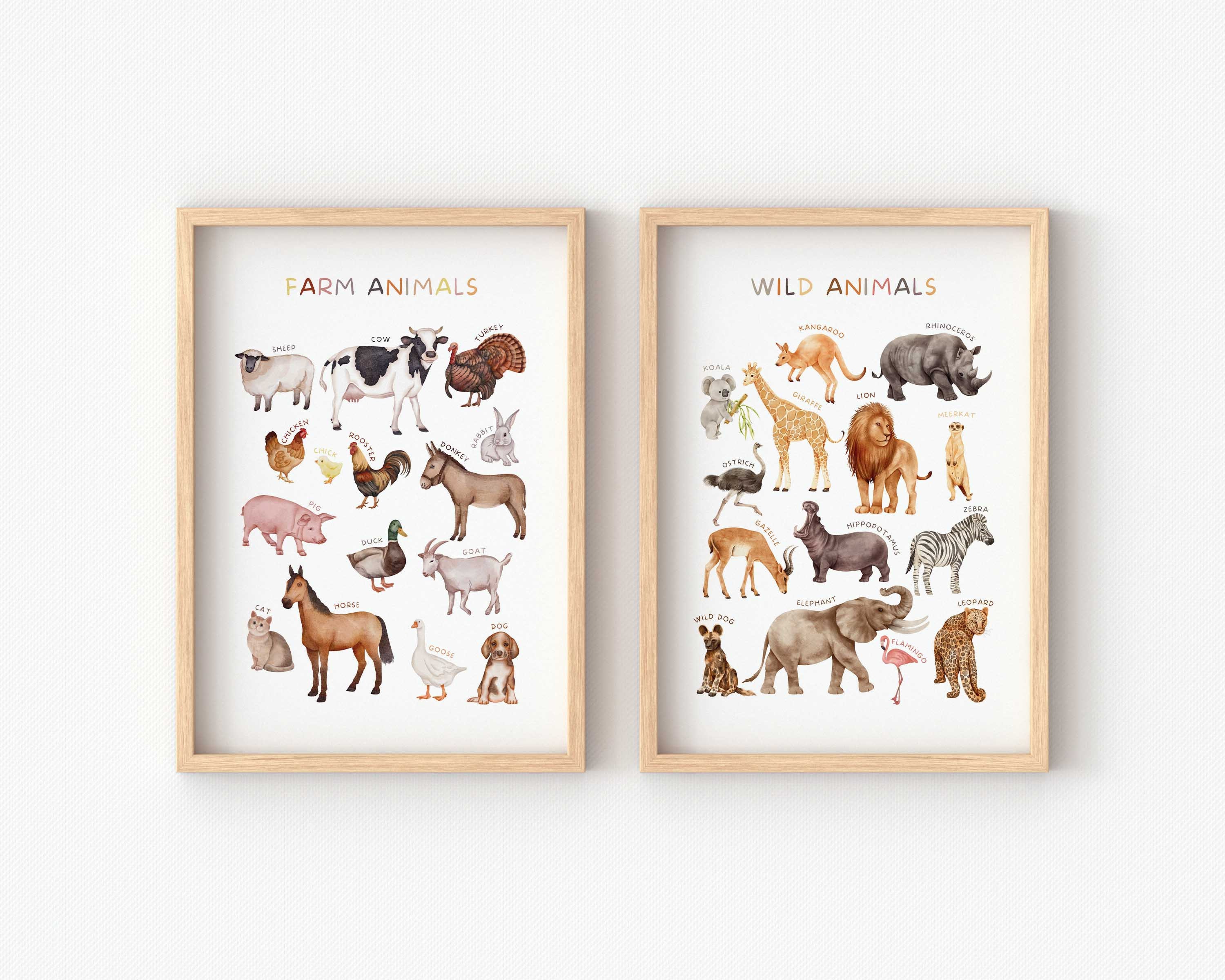 Set of 12 Educational Posters, Watercolor Kids, Classroom Decor,animal ...