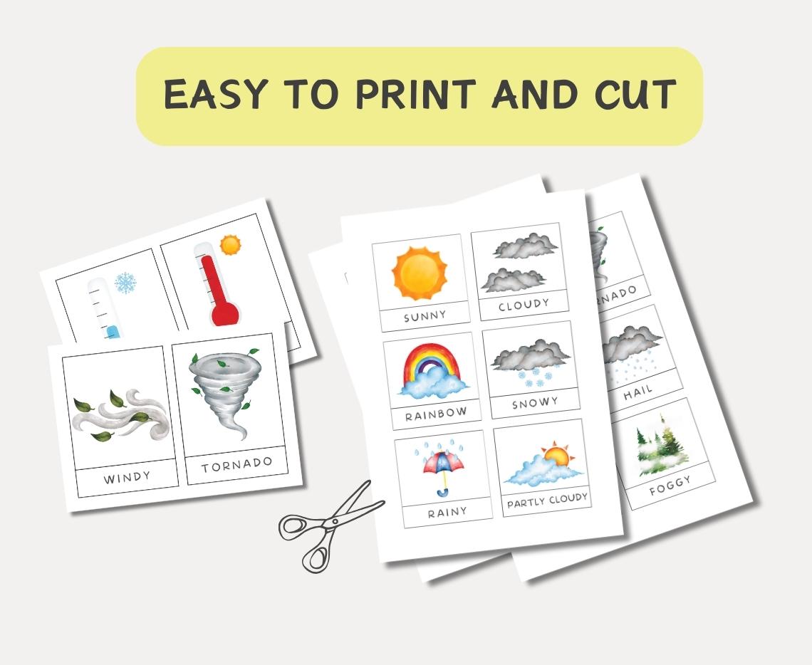 14 Weather Cards, Montessori Flashcards, Pre-school Cards, Learning ...