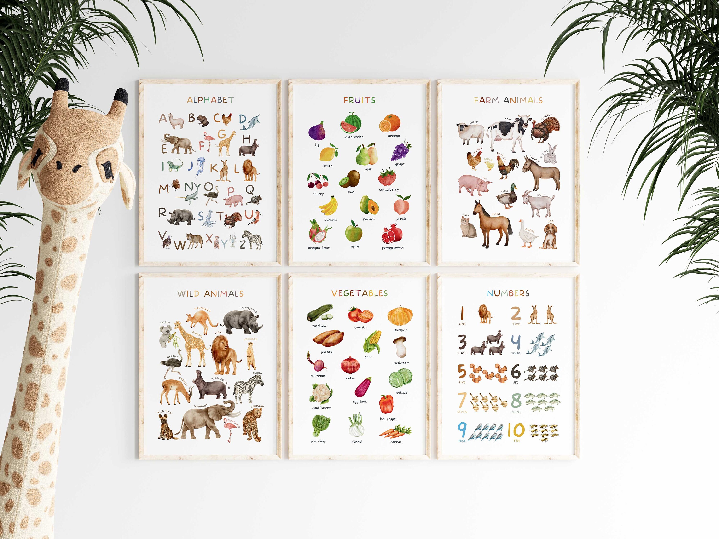 Set of 6 Educational Posters, Fruits Vegetables Posters, Animals ...