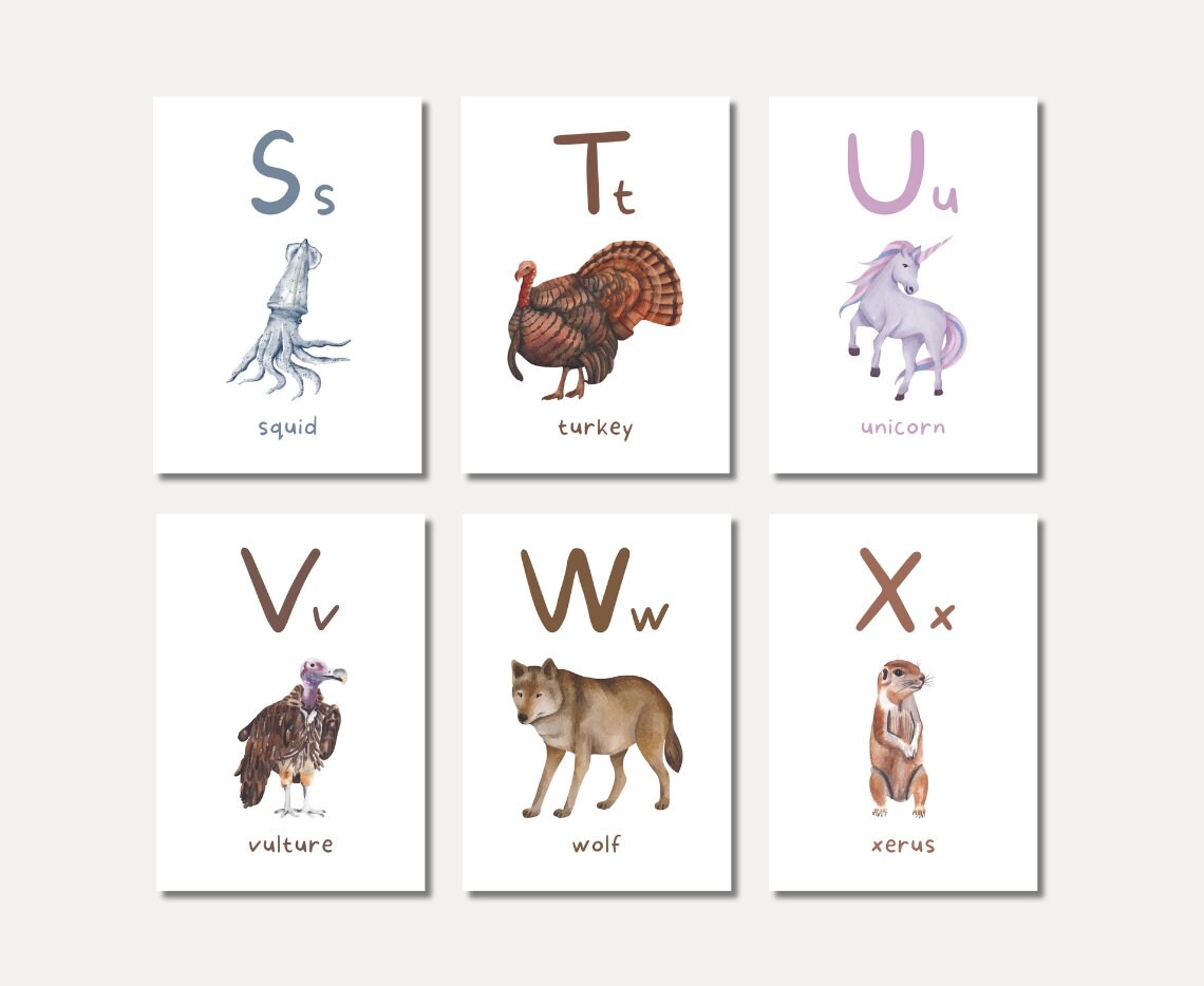 Printable Animal Alphabet Flash Cards, Classroom Decor, 26 Montessori ...