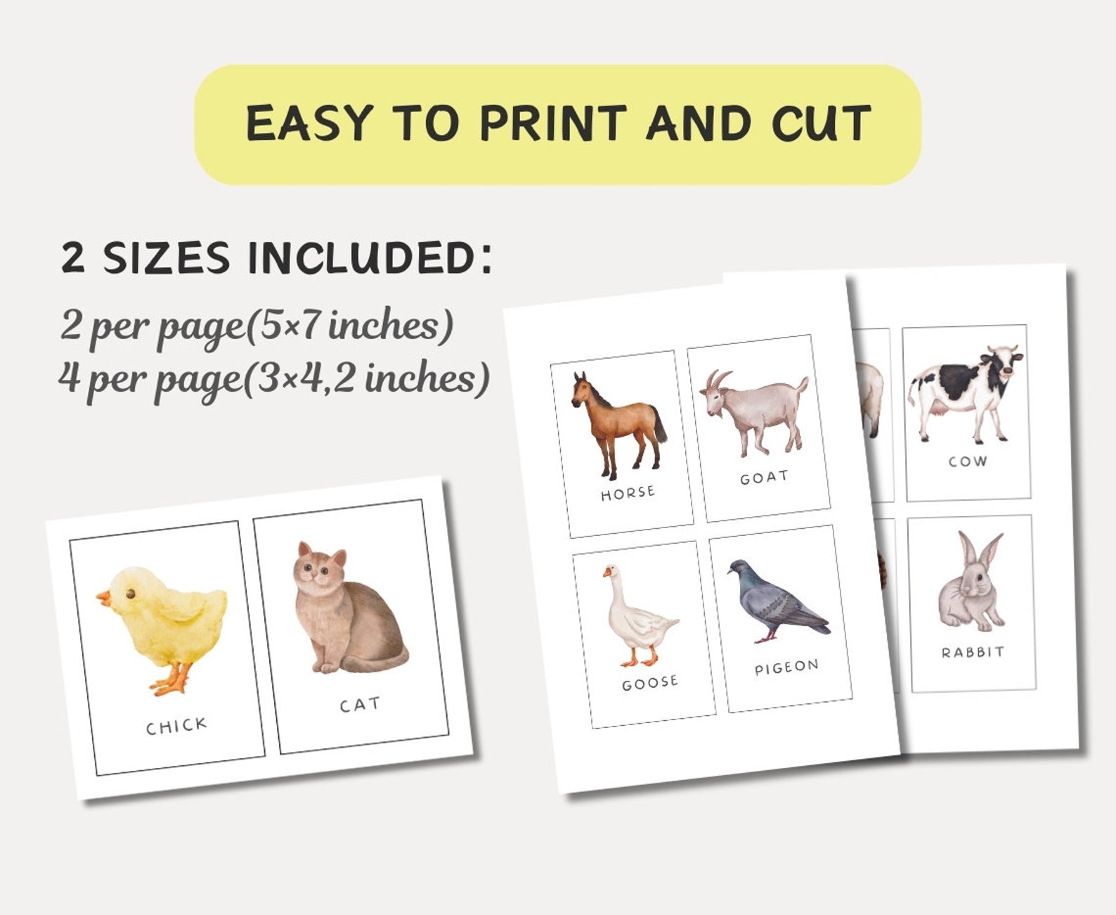 16 Farm Animals Cards, Preschool Learning Materials, Montessori Flash ...