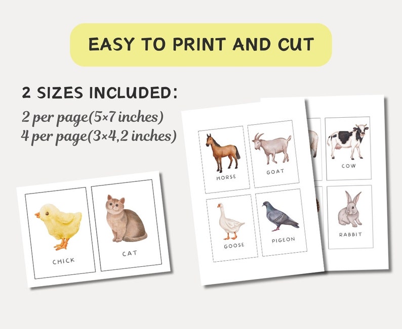 16 Farm Animals Cards, Preschool Learning Materials, Montessori Flash ...