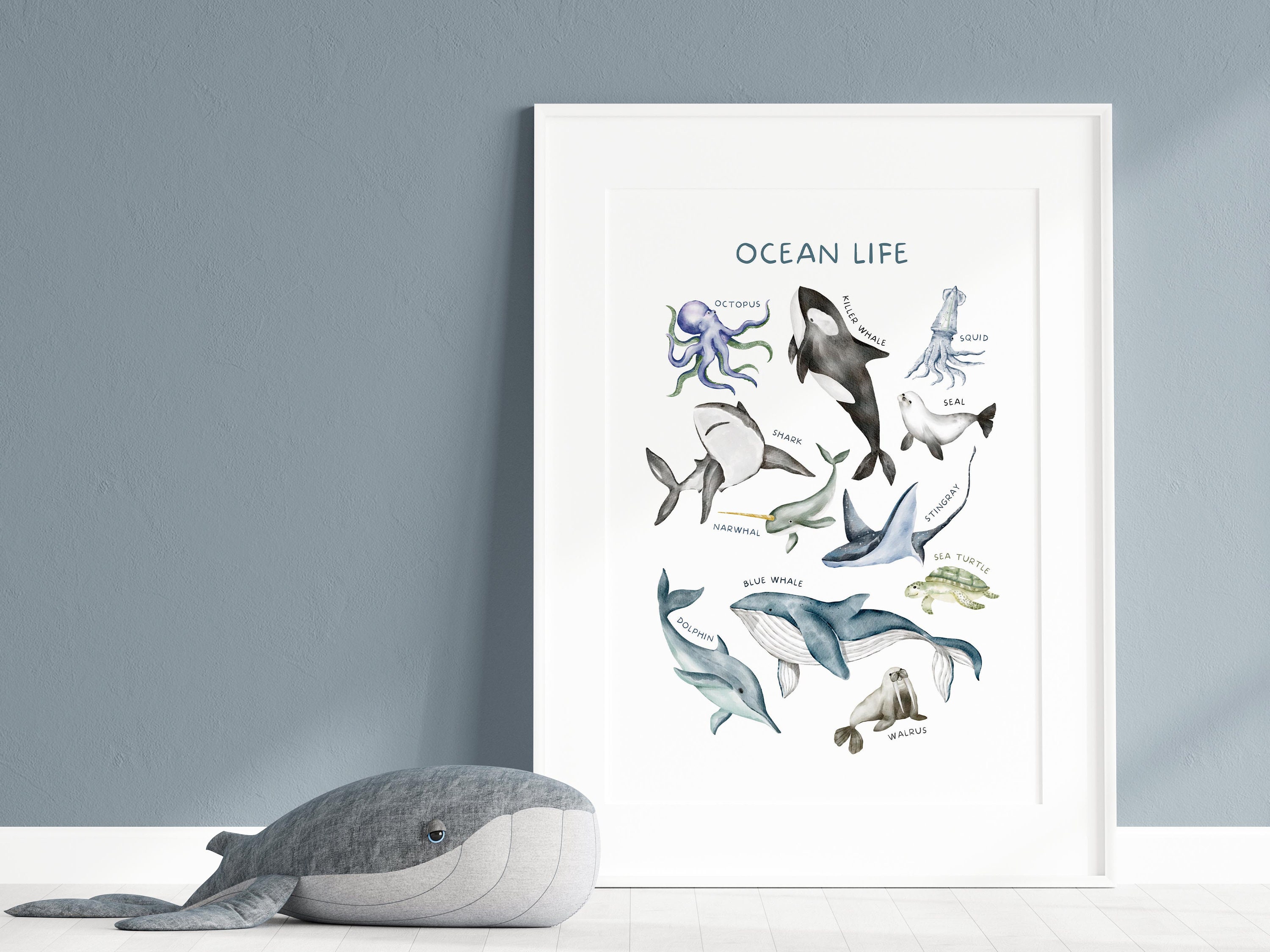 Set of 6 Educational Posters, Watercolor Animals Poster, Nursery ...