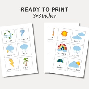 16 Weather Cards, Montessori Flashcards, Pre-school Cards, Learning ...