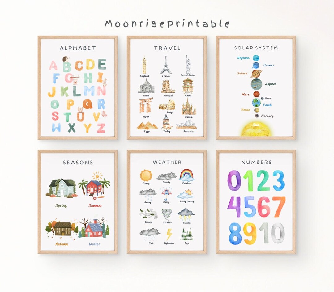 Set of 6 Educational Posters, Classroom Decor, Nursery Wall Art ...