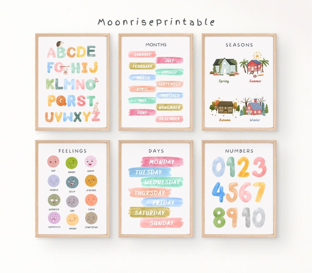 Set of 6 Educational Posters, Classroom Decor, Neutral Kids Decor ...