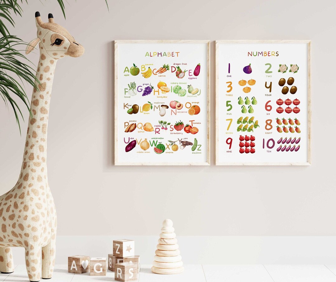 Fruits and Vegetables Alphabet Educational Posters, Set of 2 Watercolor ...