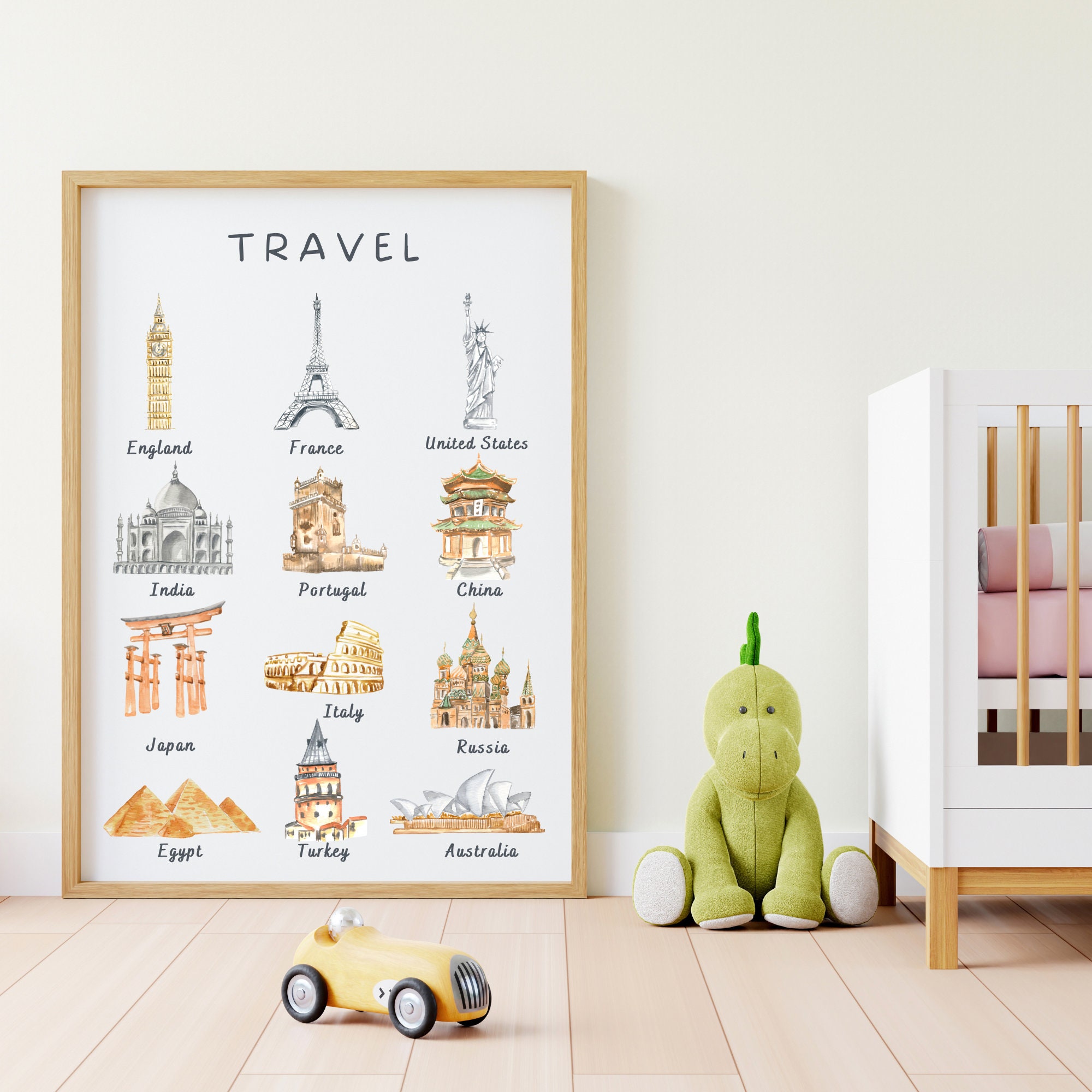 World Landmarks Print, Educational Poster, Playroom Learning Prints ...