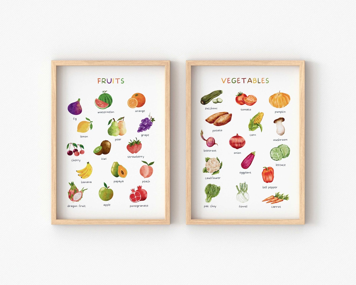Set of 6 Educational Posters, Fruits Vegetables Posters, Animals ...