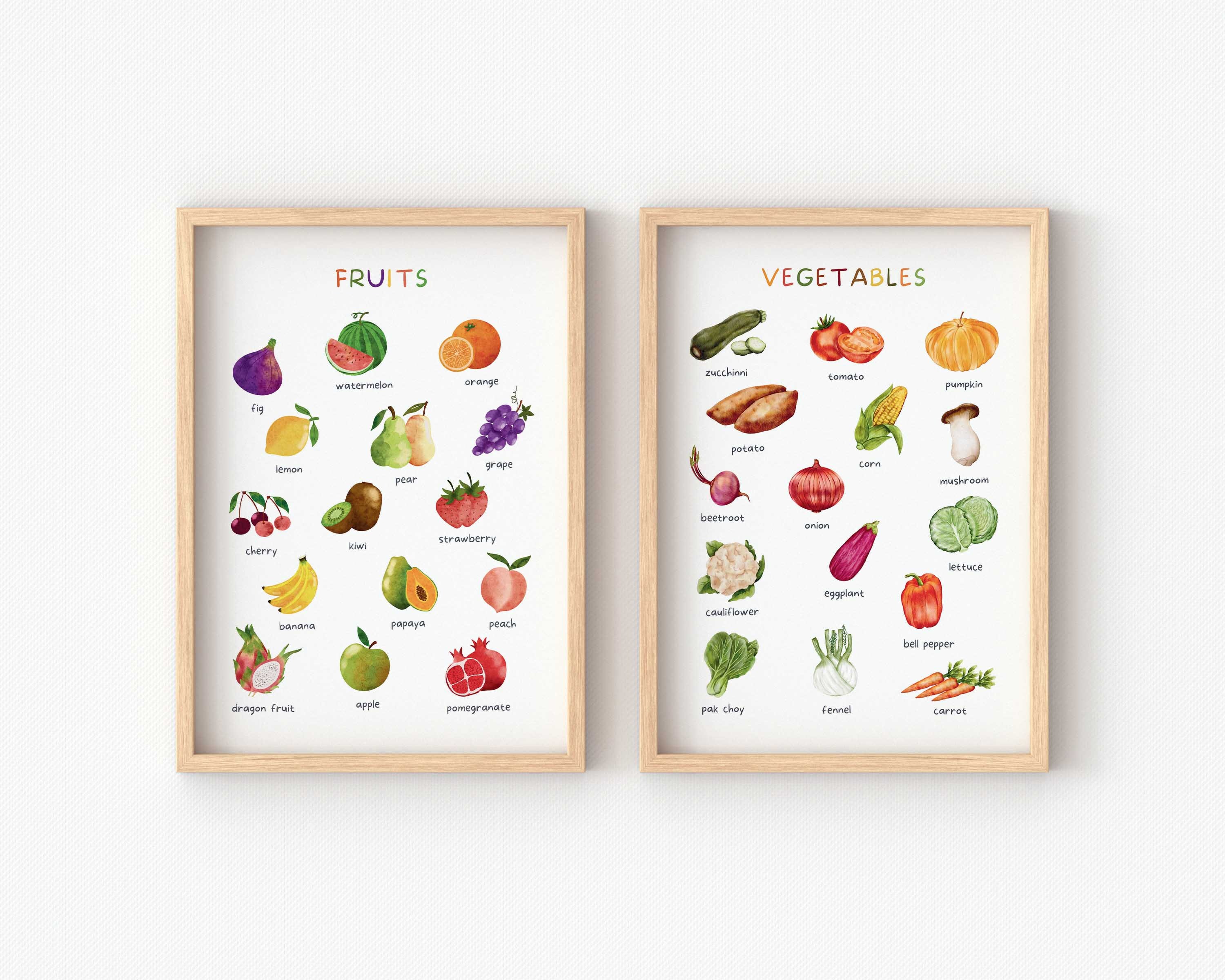 Set of 6 Educational Posters, Fruits Vegetables Posters, Animals ...