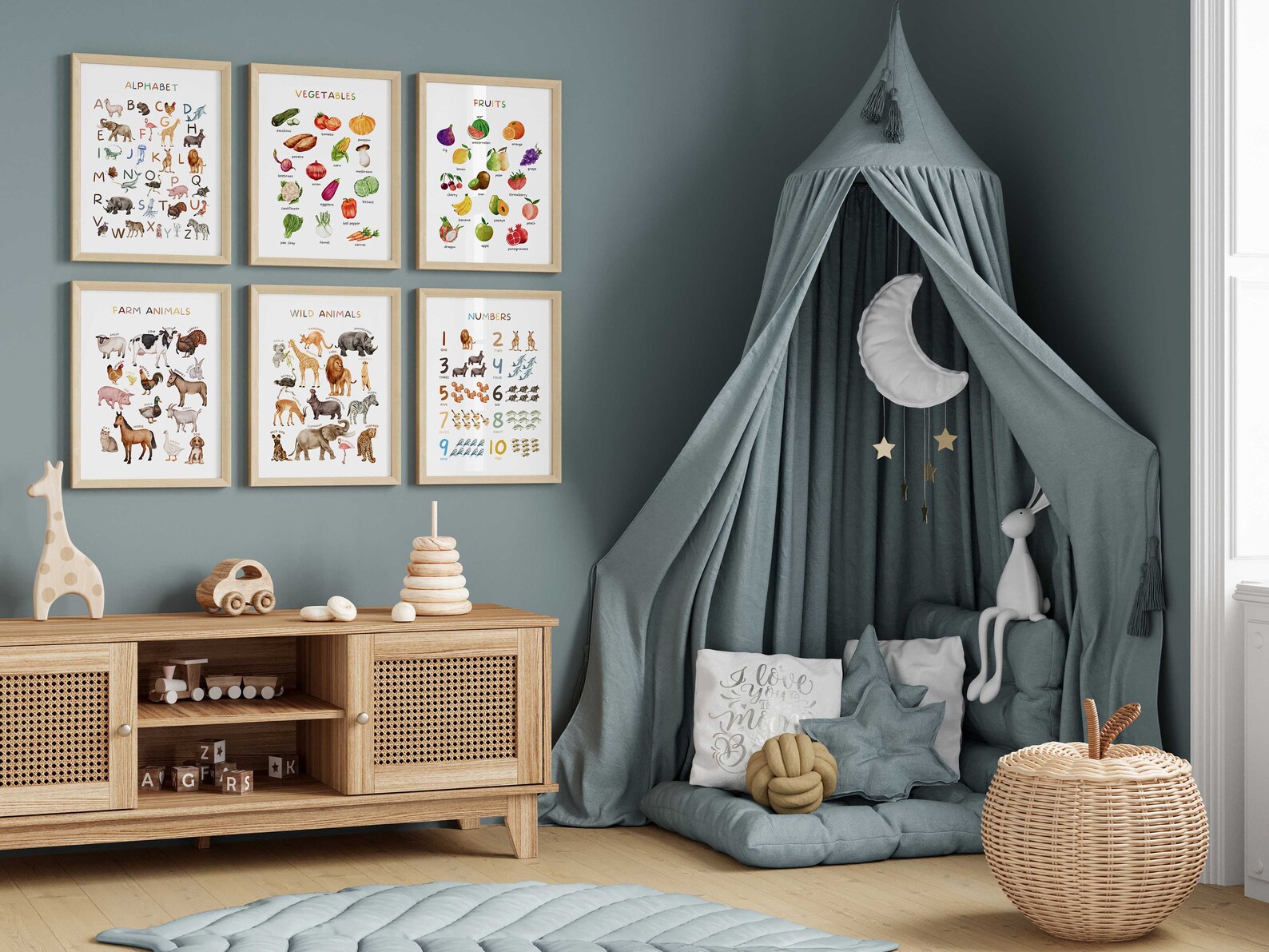 Set of 6 Educational Posters, Fruits Vegetables Posters, Animals ...