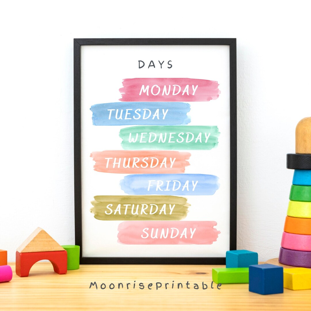 Rainbow Days of the Week Poster, Kids Wall Decor, Educational Print ...