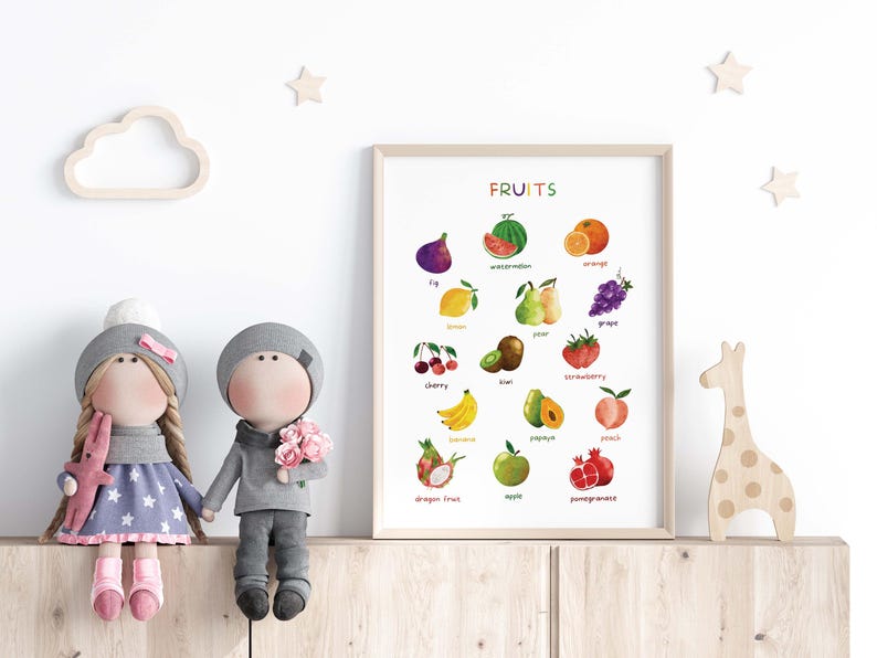 Set of 3 Educational Posters, Fruits Vegetables Posters, Homeschool ...