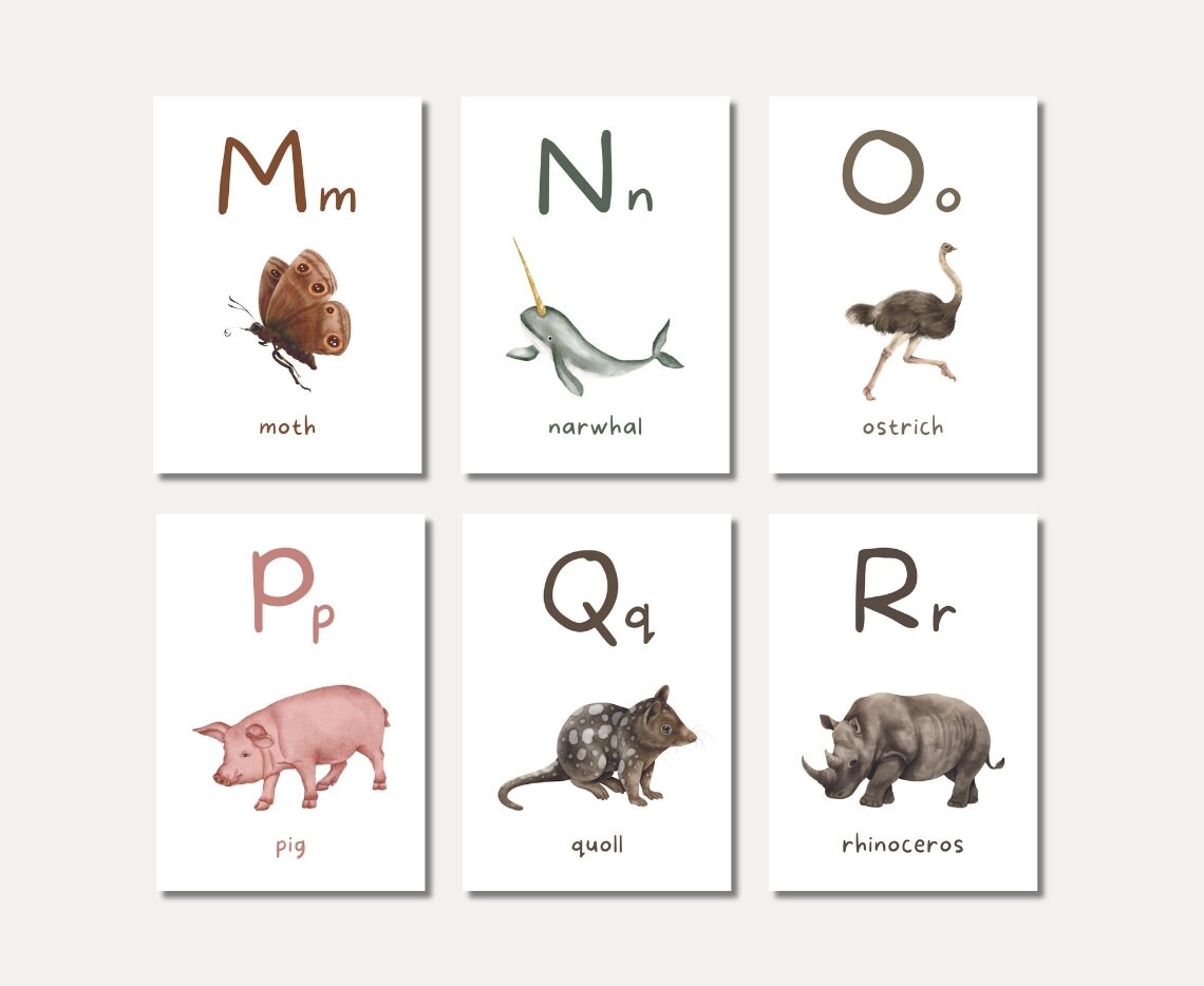 Printable Animal Alphabet Flash Cards, Classroom Decor, 26 Montessori ...