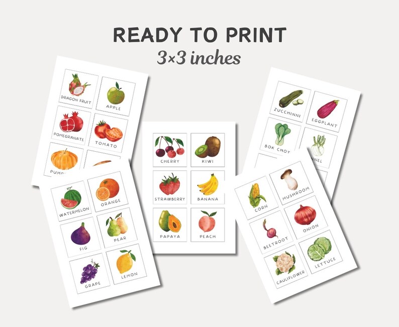 30 Fruits and Vegetables Cards,printable Flash Cards, Preschool ...