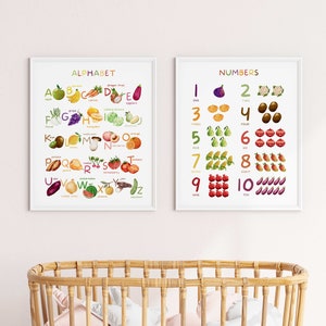 Set of 8 Educational Posters, Fruits and Vegetables Print, Kids Animal ...