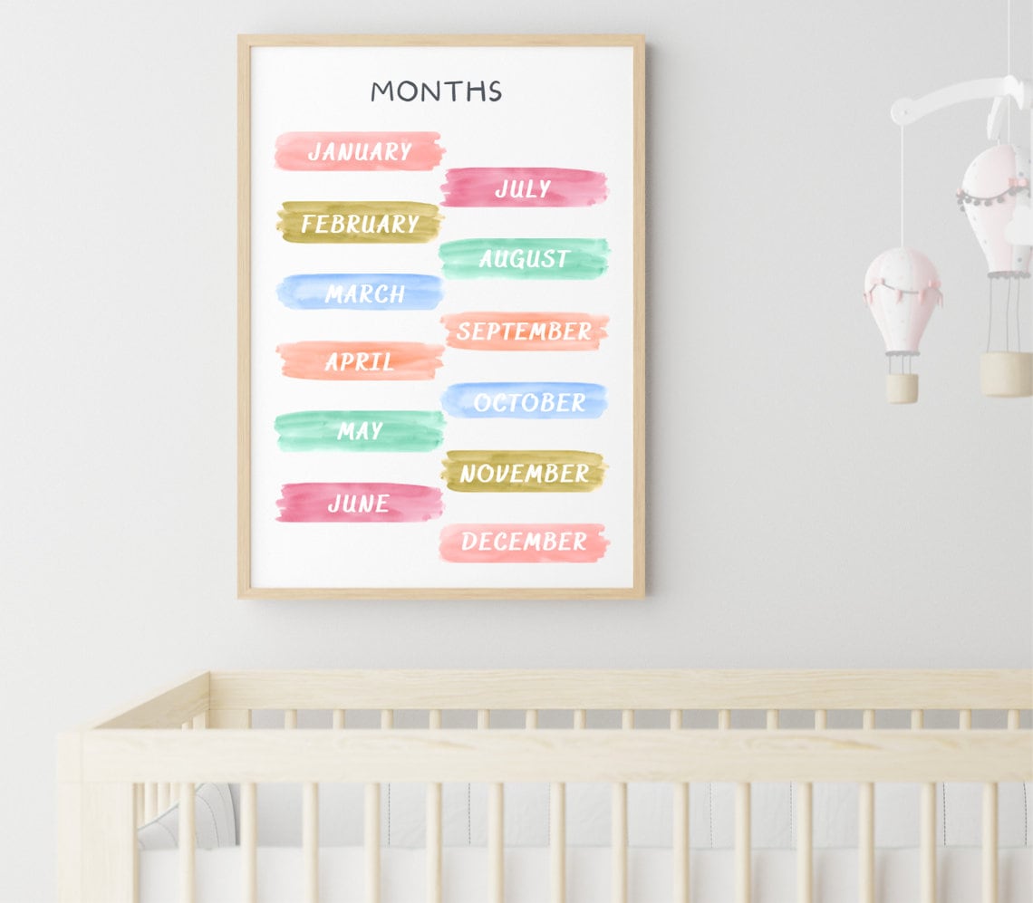Rainbow Months of the Year Poster, Kids Wall Decor, Educational Print ...