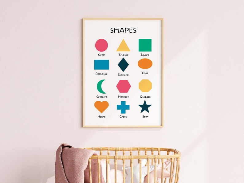 Rainbow Shapes Print, Geometric Shapes, Montessori Nursery Poster ...