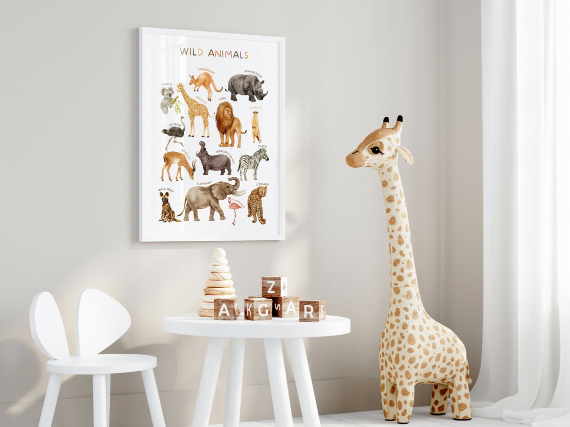 Wild Animals Poster, Kids Wall Decor, Educational Print, Playroom ...