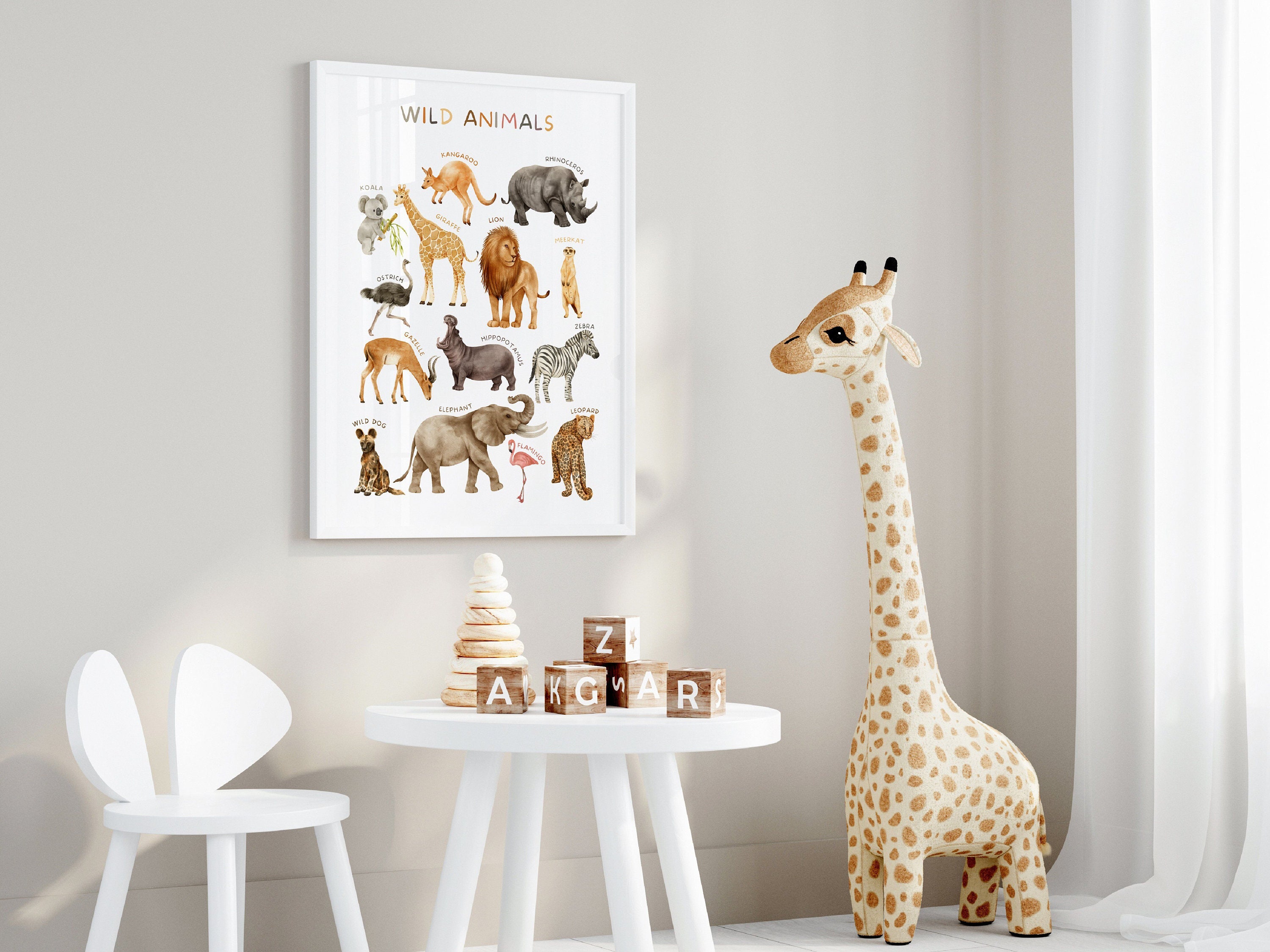 Wild Animals Poster, Kids Wall Decor, Educational Print, Playroom ...