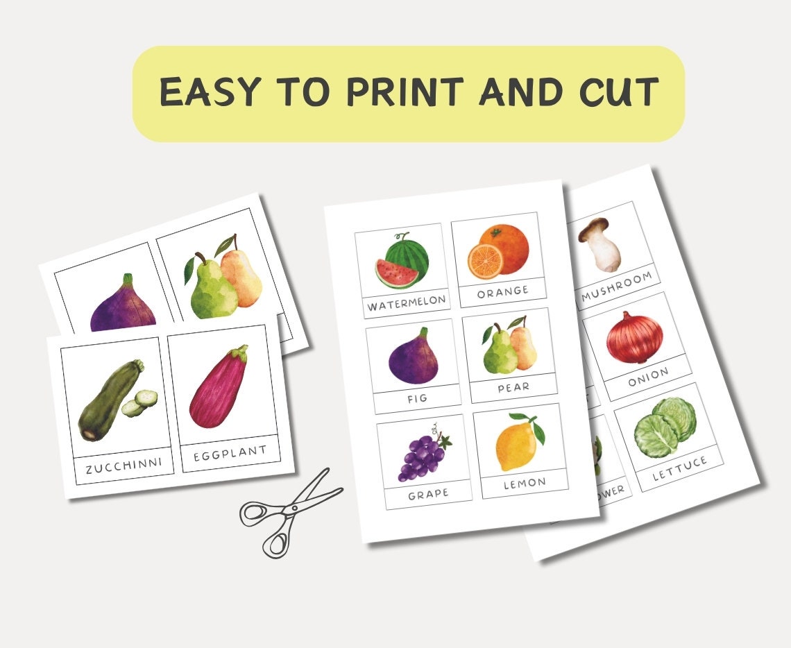 30 Fruits and Vegetables Cards,printable Flash Cards, Preschool ...