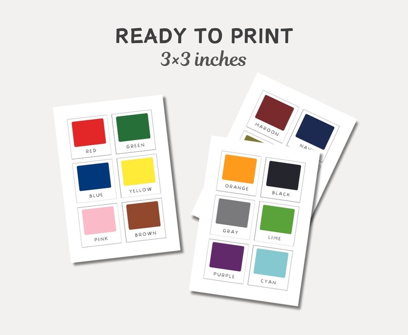 16 Color Cards, Montessori Flashcards, Pre-school Cards, Learning ...