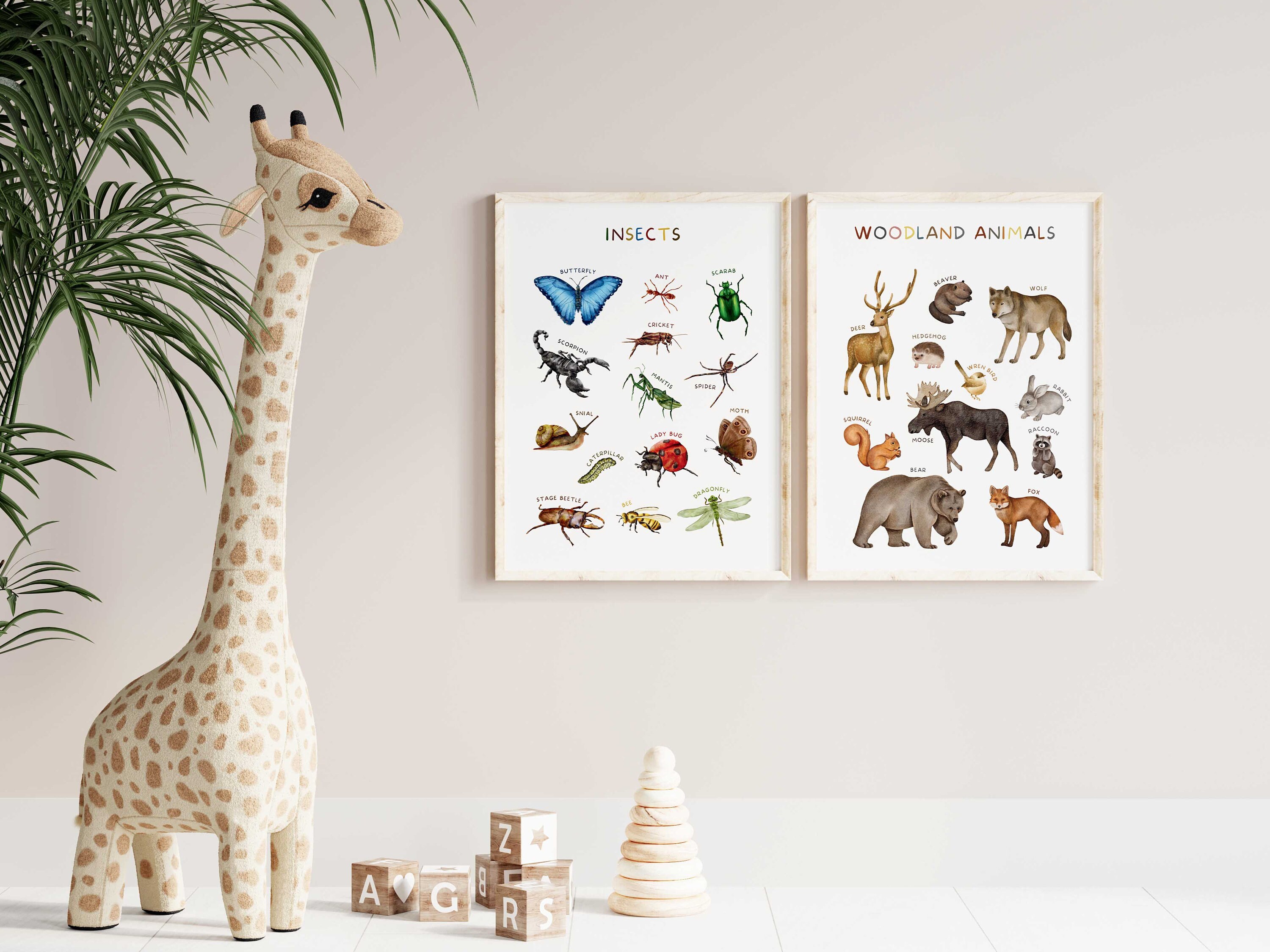 Set of 12 Educational Posters, Watercolor Kids, Classroom Decor,animal ...