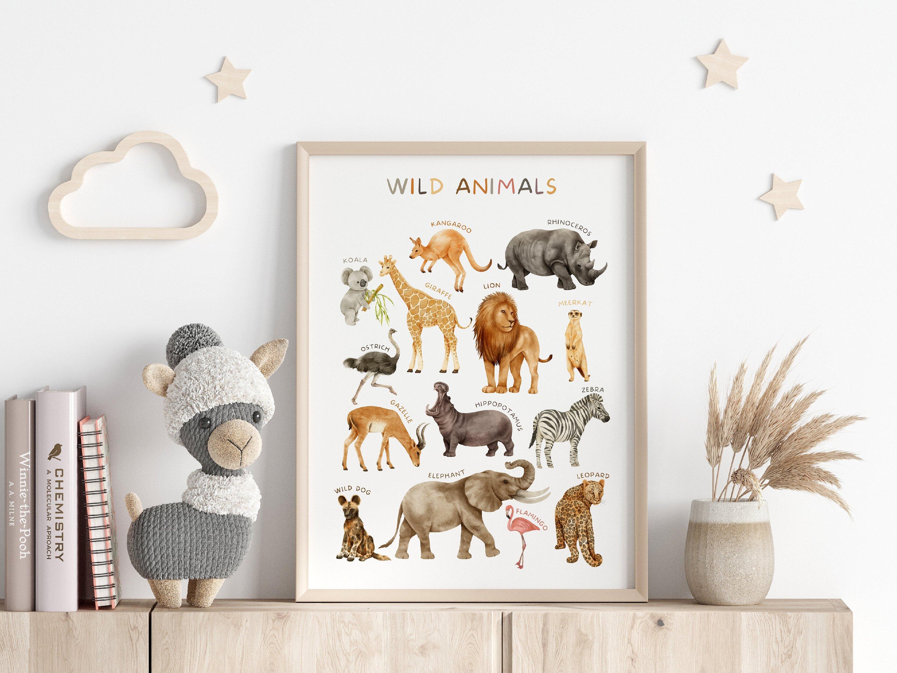 Wild Animals Poster, Kids Wall Decor, Educational Print, Playroom ...