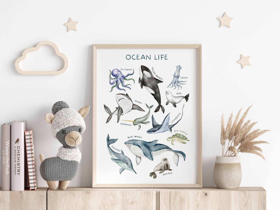 Ocean Animals Poster Kids Wall Decor Educational Print - Etsy