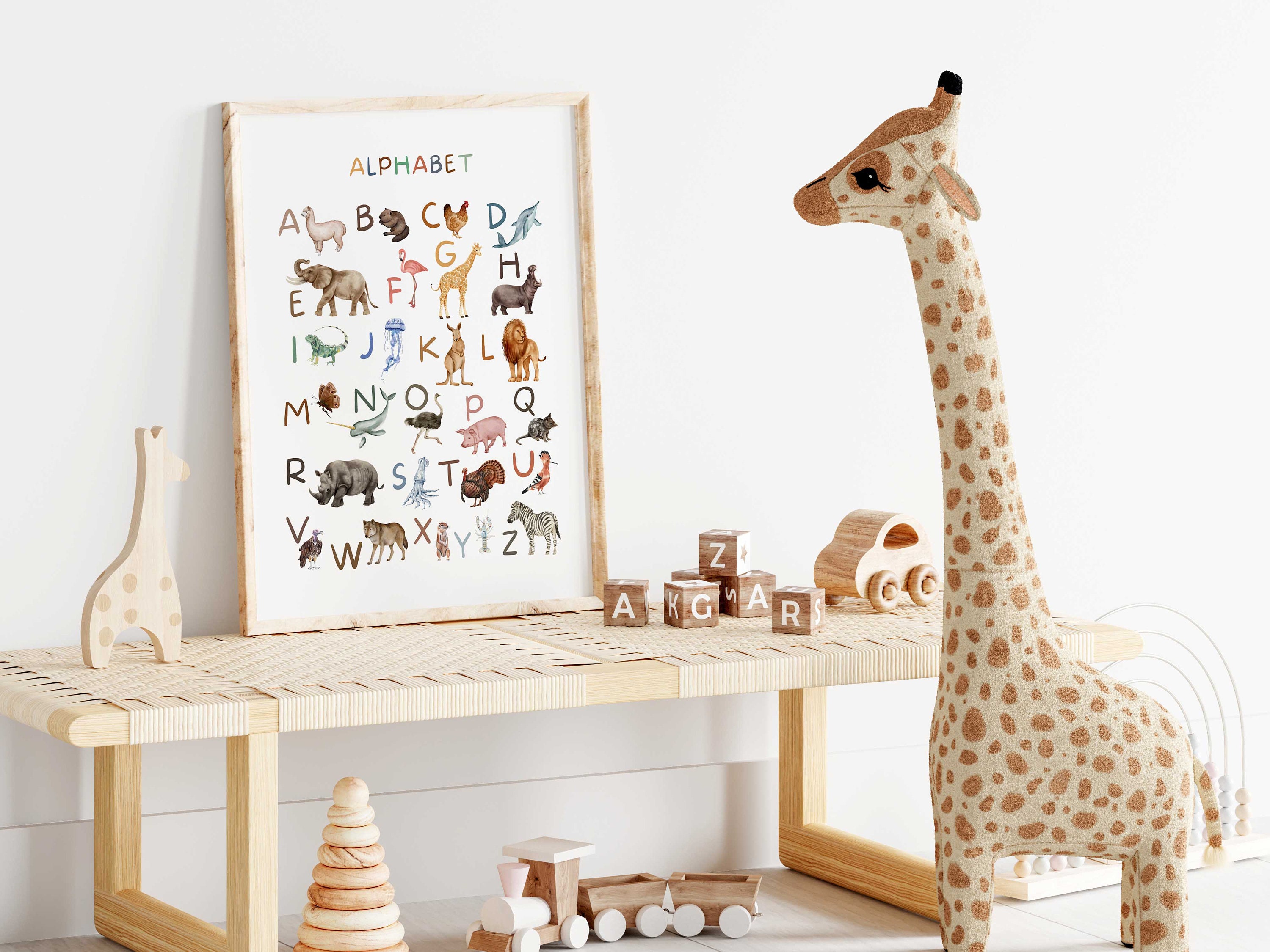 Set of 4 Educational Posters, Alphabet Poster, Kids Animal Posters ...