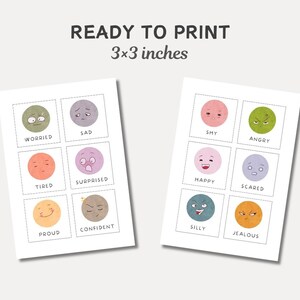 12 Feelings Cards, Montessori Flashcards, Feelings Chart, Pre-school ...