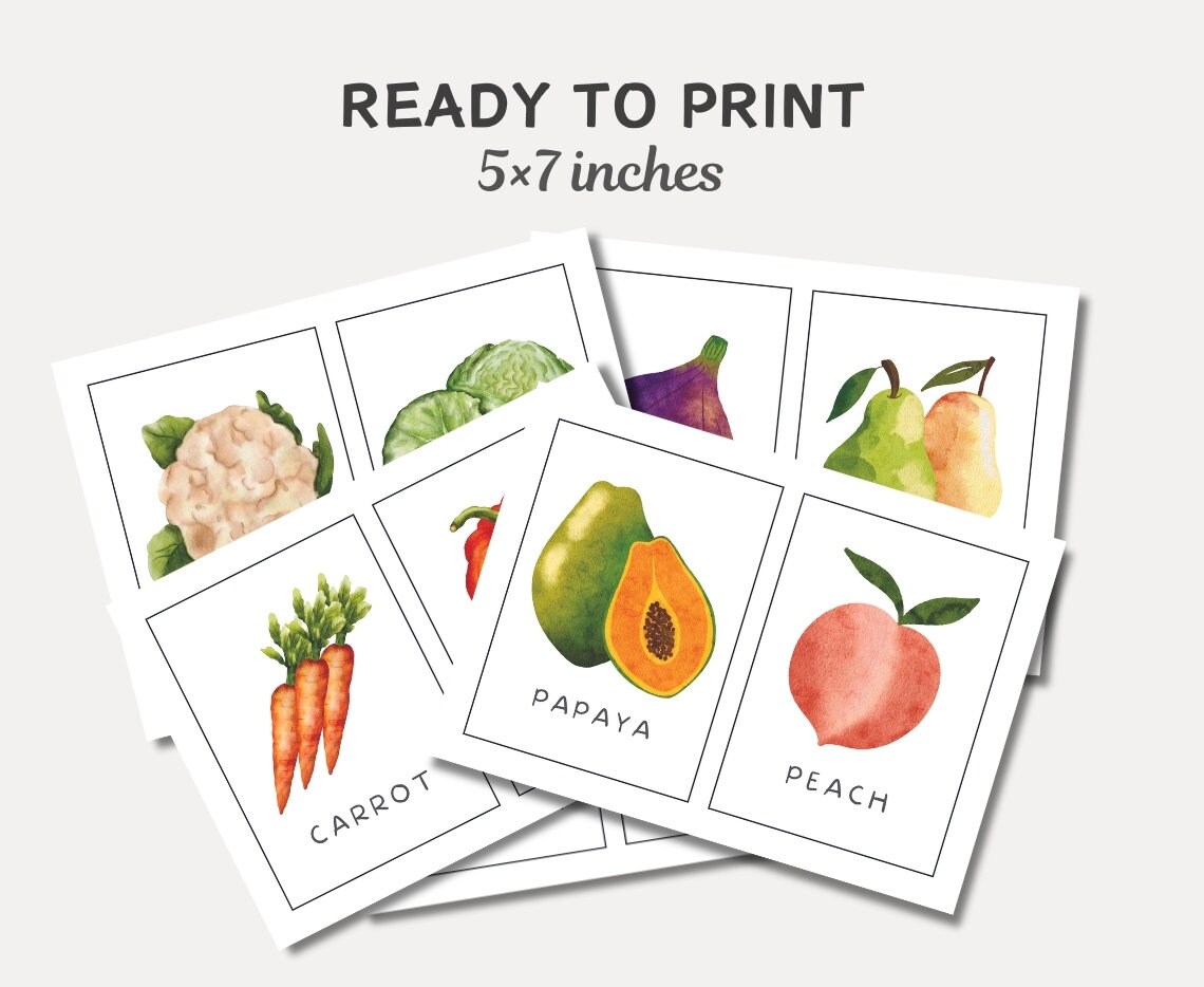 30 Fruits and Vegetables Cards,printable Flash Cards, Preschool ...