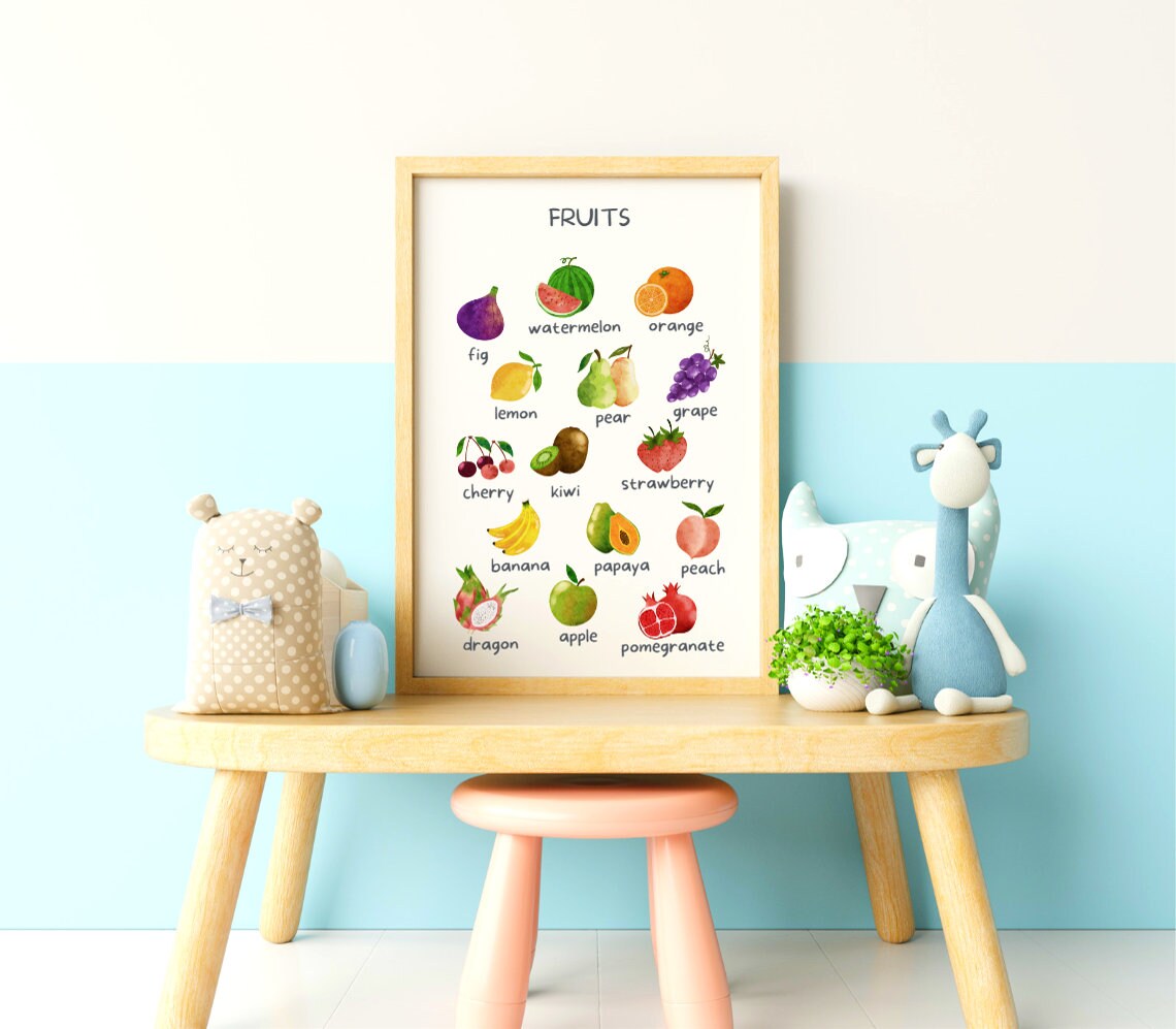 Fruits Educational Print, Classroom Decor, Watercolour Fruits, Kids ...