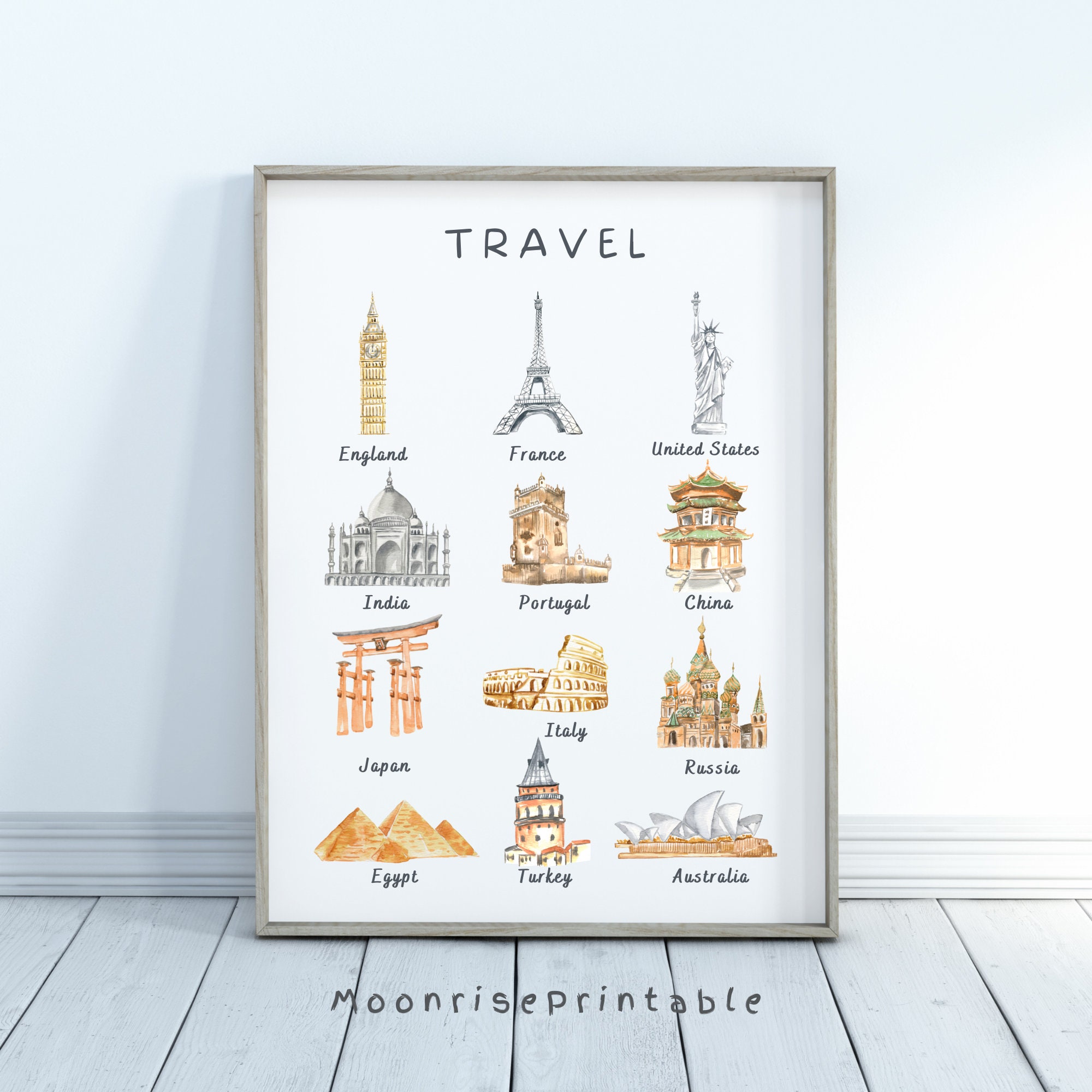 World Landmarks Print, Educational Poster, Playroom Learning Prints ...