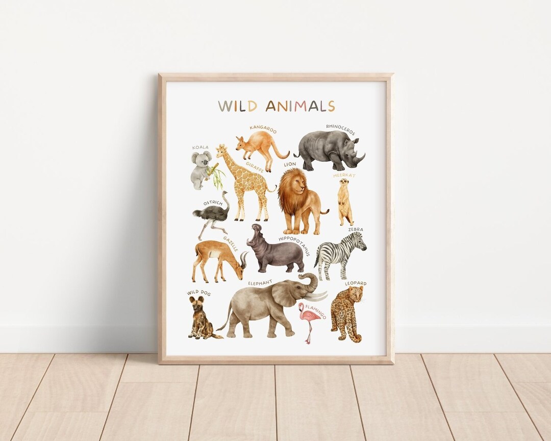 Wild Animals Poster, Kids Wall Decor, Educational Print, Playroom ...