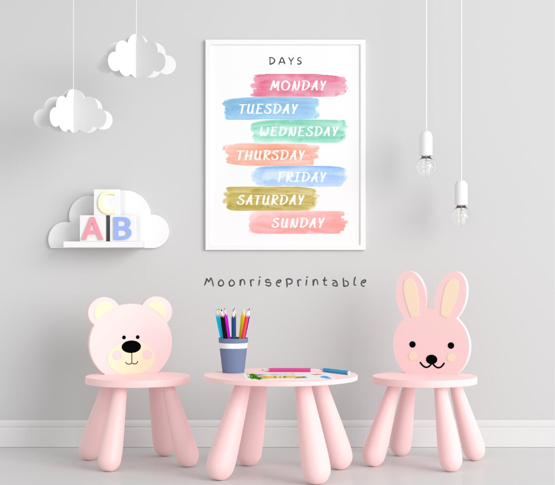 Rainbow Days of the Week Poster, Kids Wall Decor, Educational Print ...