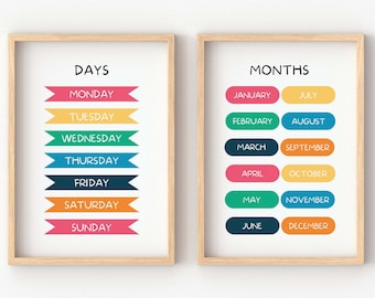 Rainbow Months of the Year Poster, Playroom Educational Poster, Rainbow ...