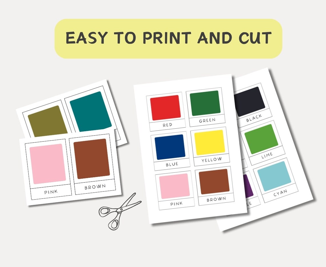 16 Color Cards, Montessori Flashcards, Pre-school Cards, Learning ...