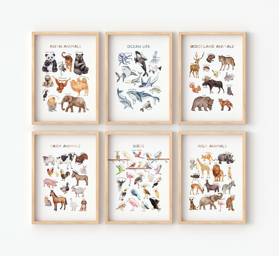 Set of 6 Educational Posters, Watercolor Kids, Nursery Classroom Decor ...