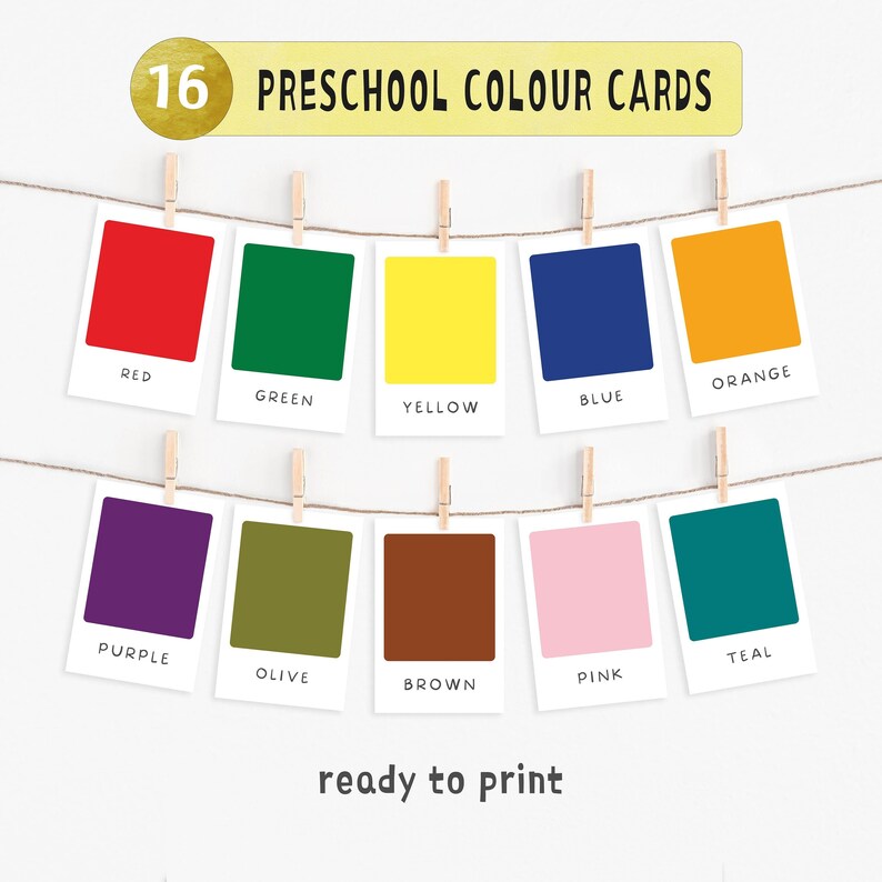 16 Color Cards, Montessori Flashcards, Pre-school Cards, Learning ...