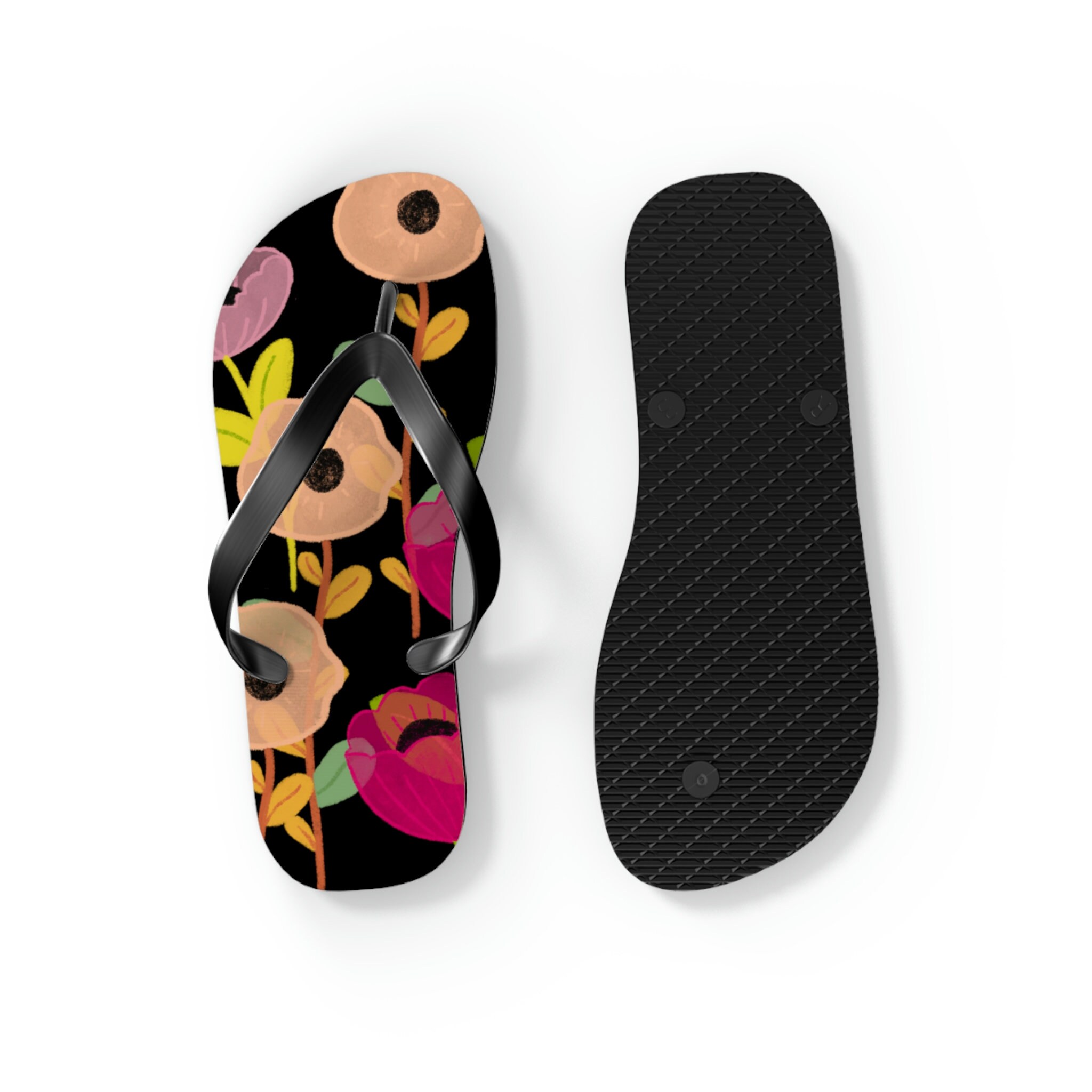 Poppy Flip Flops Black Background - Etsy