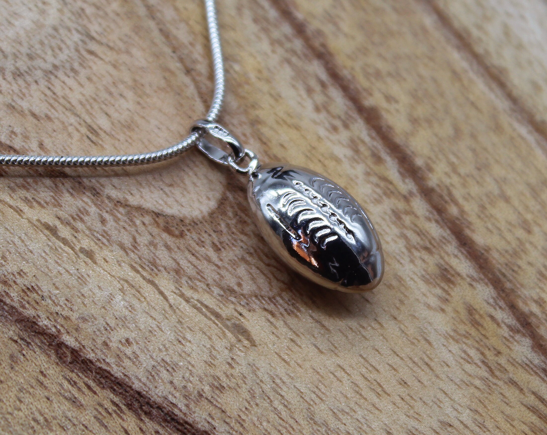Silver Rugby Pendant, American Football, Snake Chain, Sport Necklace ...