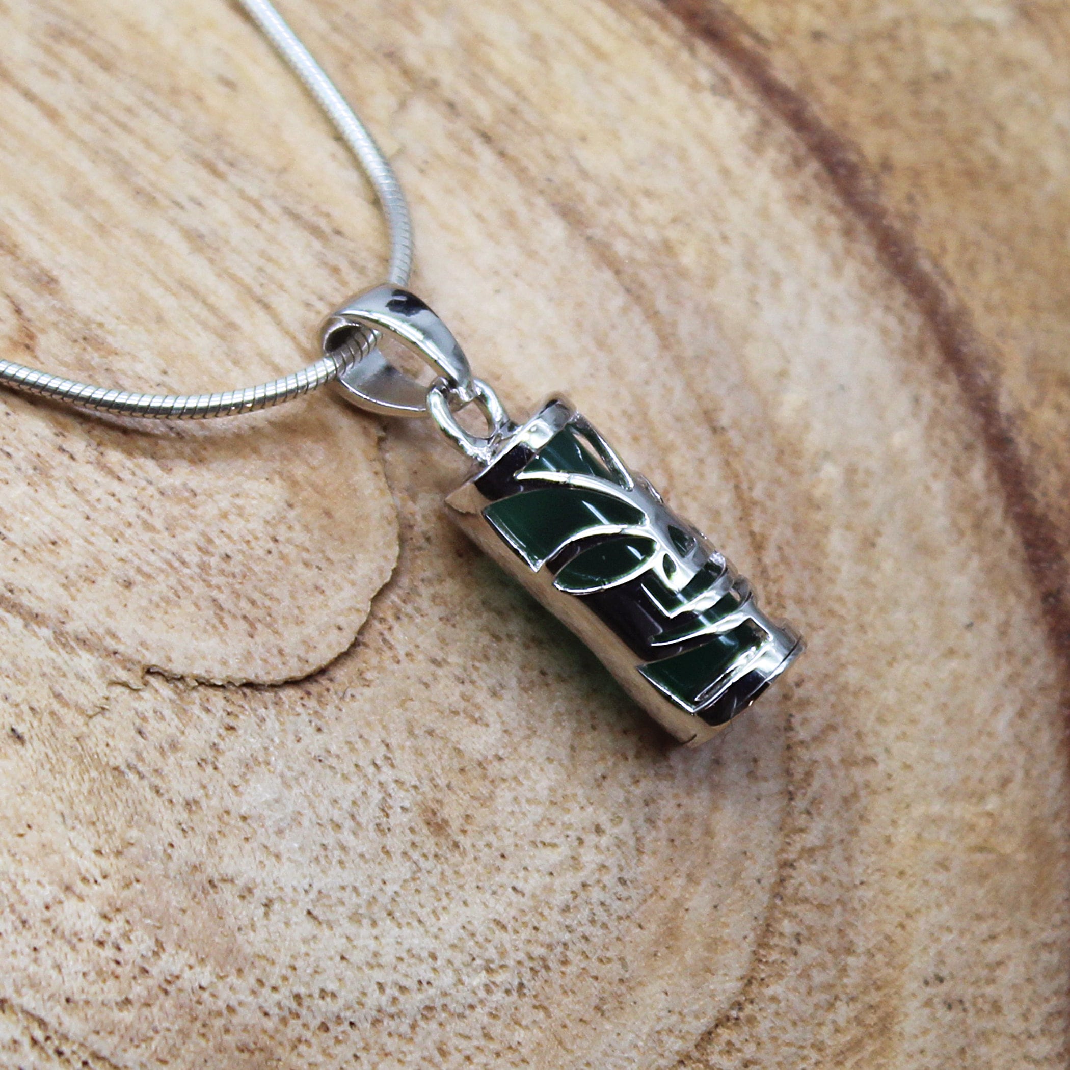 Green Agate Tiki Pendant 925 Silver, Polynesian Handmade Mixed Jewelry ...